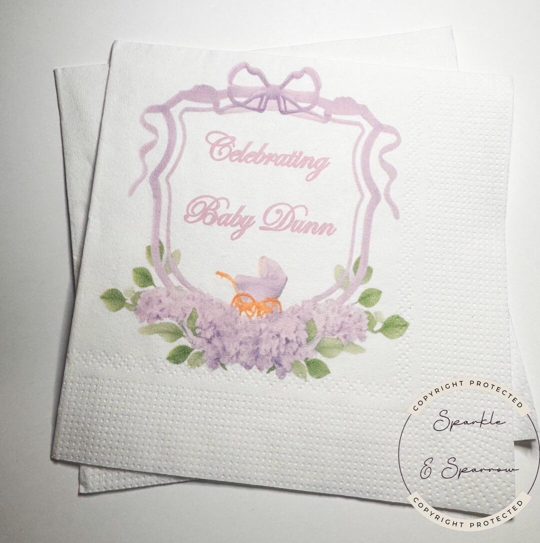 Baby Carriage Watercolor Crest Monogram Purple Bow Baby Shower Lavender ...
