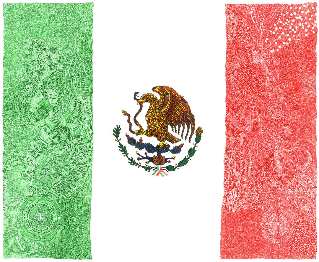 Original Artwork of Mexican Flag 14" X 17" Viva MEXICO! - Etsy