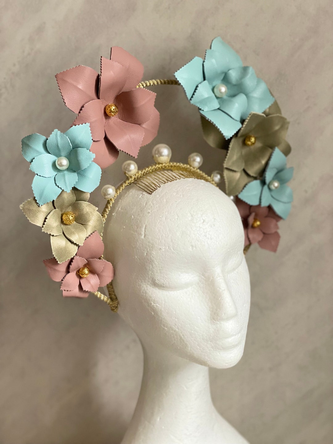 Leather Flowers Crown Flower Halo Headband Cocktail Headress Melbourne ...