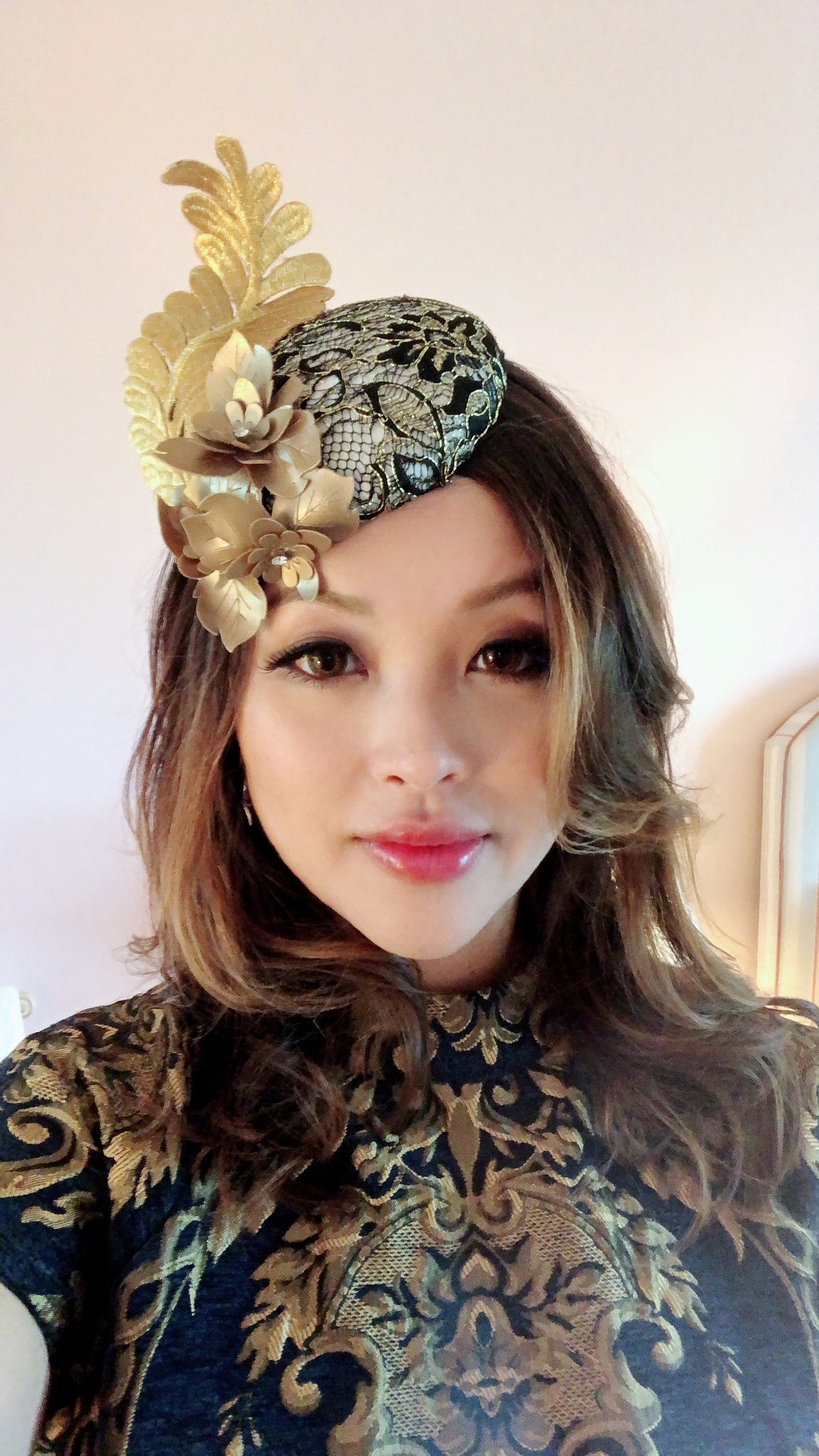 Lace Gold Fascinator. Gold Lace Hats. Gold Fascinator Melbourne Cup ...