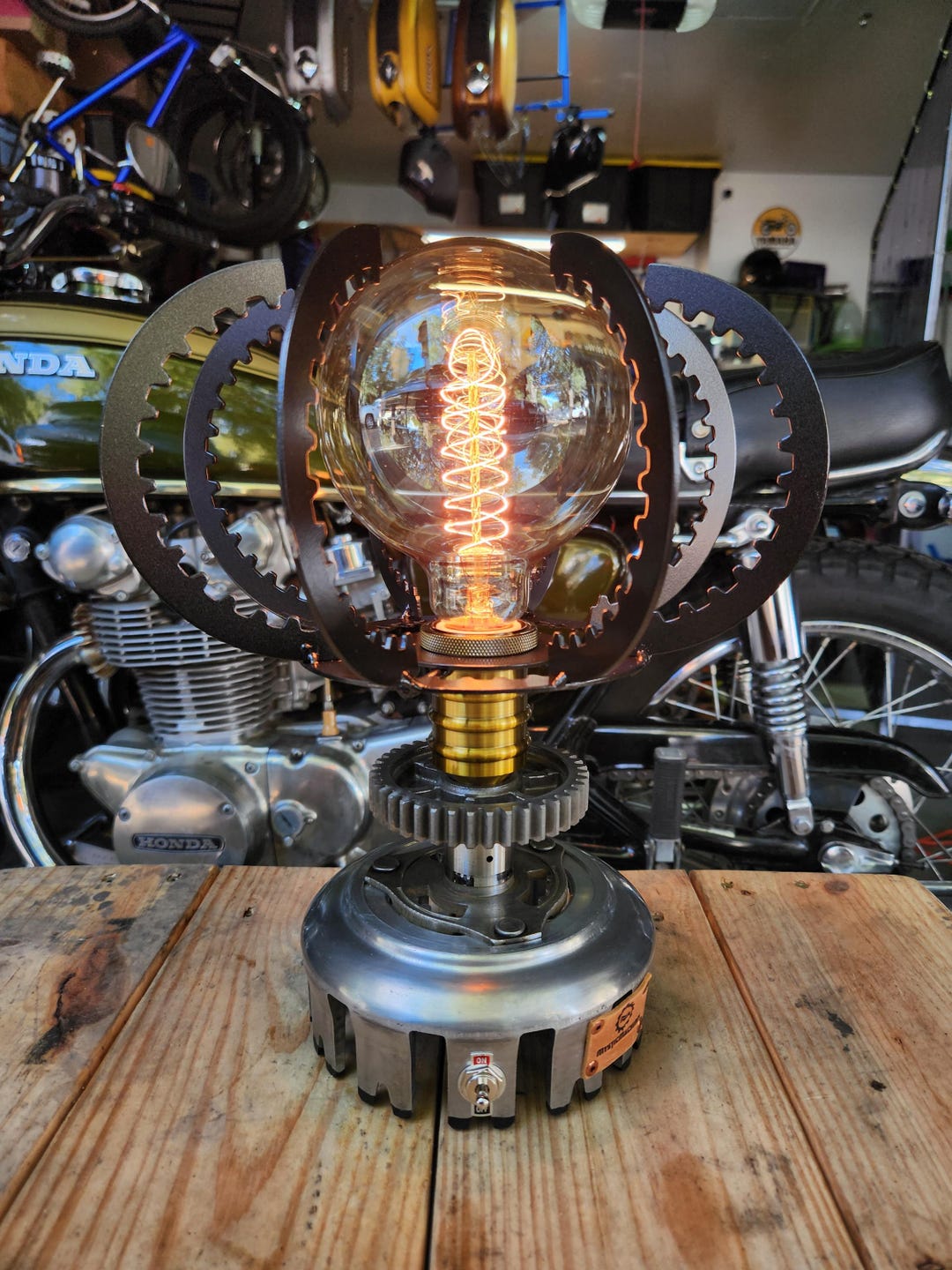 Vintage Edison Globe Motorcycle Clutch Plates Lamp Sculpture - Etsy