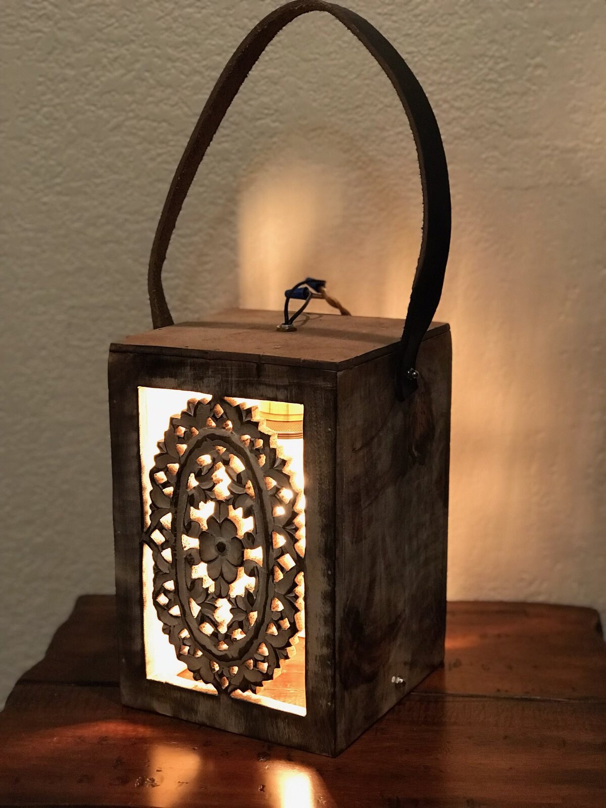 Carved Wooden Box Hanging Edison Lantern - Etsy