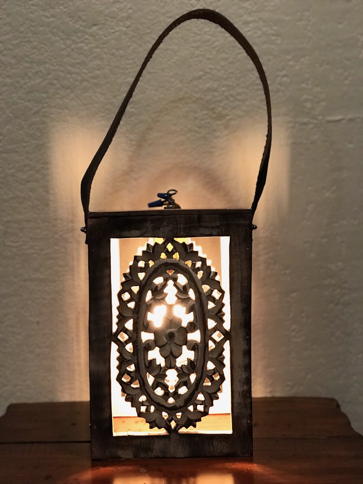 Carved Wooden Box Hanging Edison Lantern - Etsy