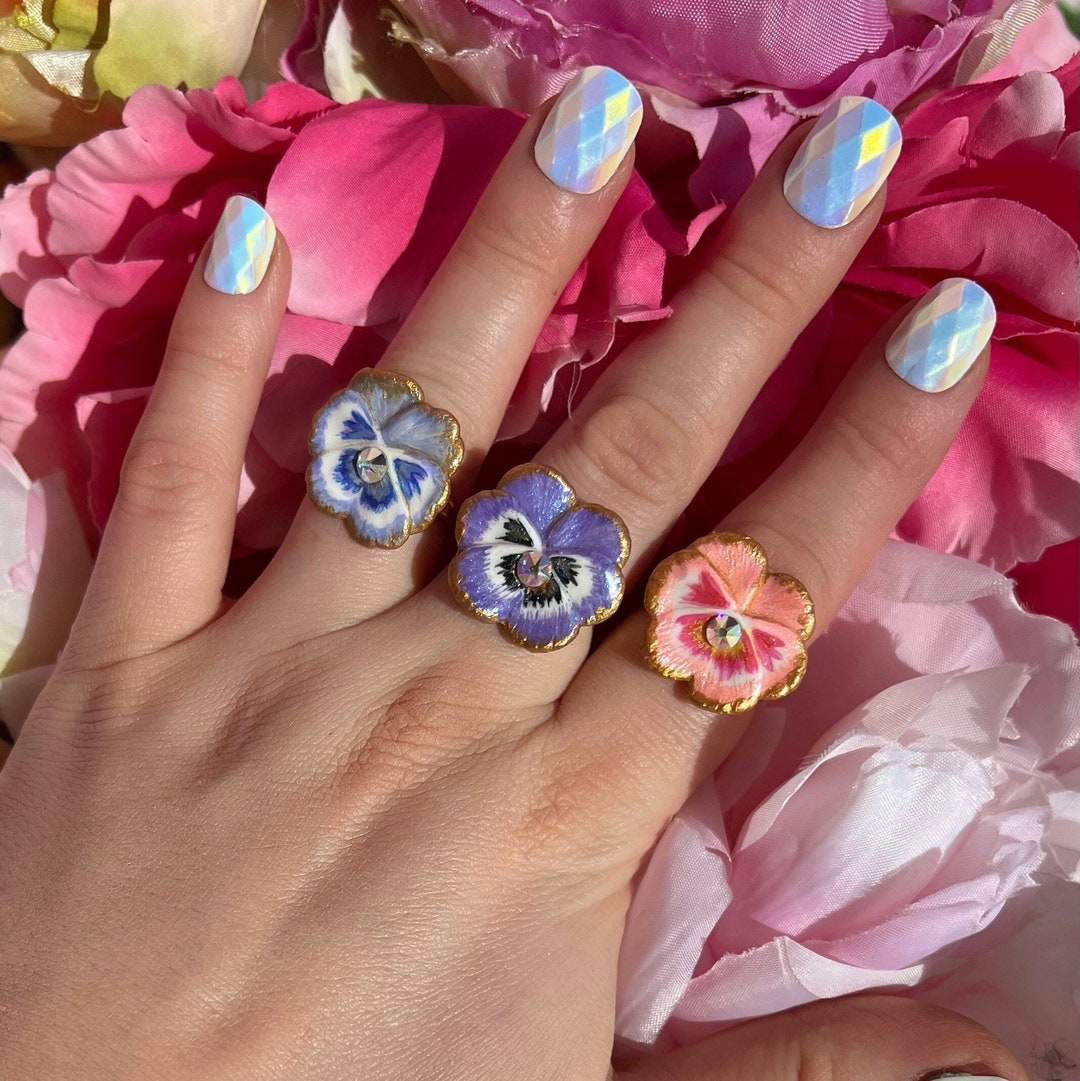 Custom Pansy Ring | Viola Ring | Johnny Jump up Ring | Flower Ring | Floral Ring | Adjustable ...
