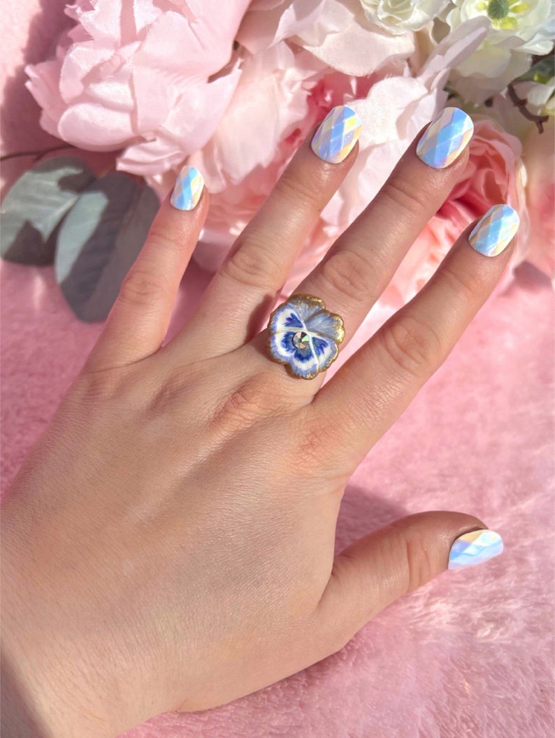 Custom Pansy Ring | Viola Ring | Johnny Jump up Ring | Flower Ring | Floral Ring | Adjustable ...