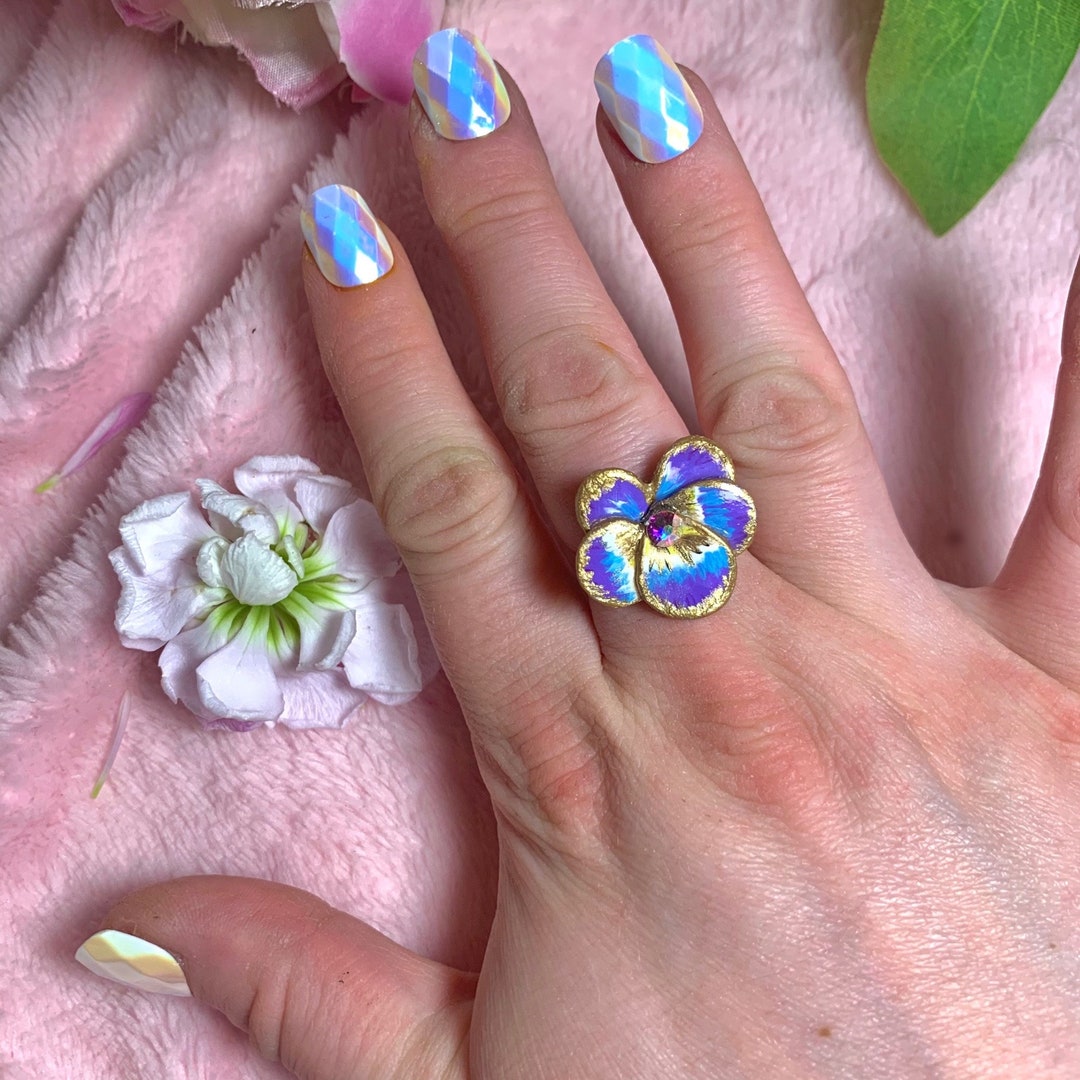 Blue & Purple Pansy Ring | Viola Ring | Johnny Jump up Ring | Flower Ring | Floral Ring ...