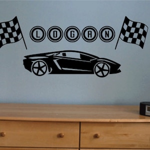 Custom Name With Race Car & Flags Vinyl Wall Decal.... E00037 - Etsy