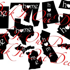 States Decals With Home Cut Out, Letter O Changed With a Heart ...