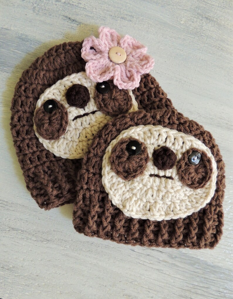 Crochet Sloth Hats, Sloth Beanies, Luv Beanies, Baby Sloth Hats, Animal ...