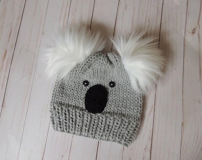 Knit Koala Beanie, Koala Hats, Koala Bear Beanie, Baby Koala Hat ...