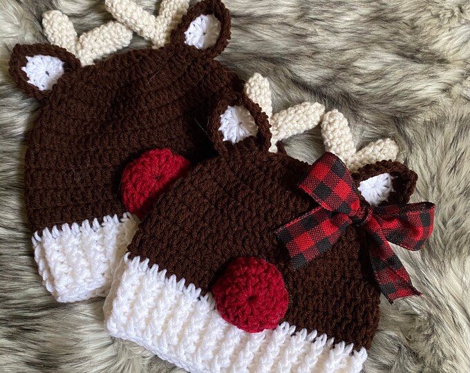 Crochet Reindeer Beanie, Reindeer Hats, Deer Hat, Animal Hats, Hats for ...
