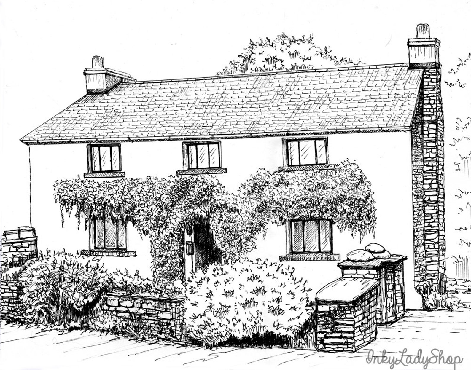 Custom house drawing. Custom architectural pen and ink sketch. | Etsy