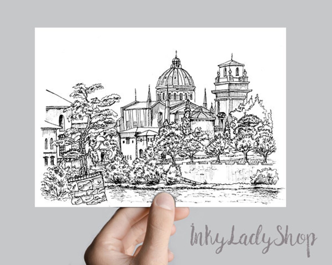 Wall Art Italy Print. Hand Drawn Sketch of Verona City in Pen - Etsy