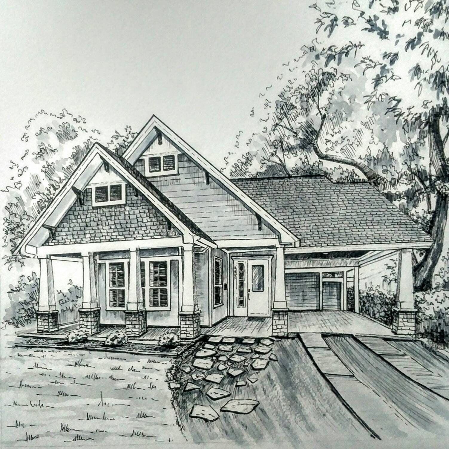 Custom house drawing. Custom architectural pen and ink sketch. | Etsy