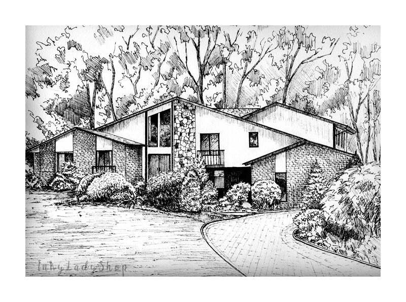 Custom house drawing. Custom architectural pen and ink sketch. | Etsy