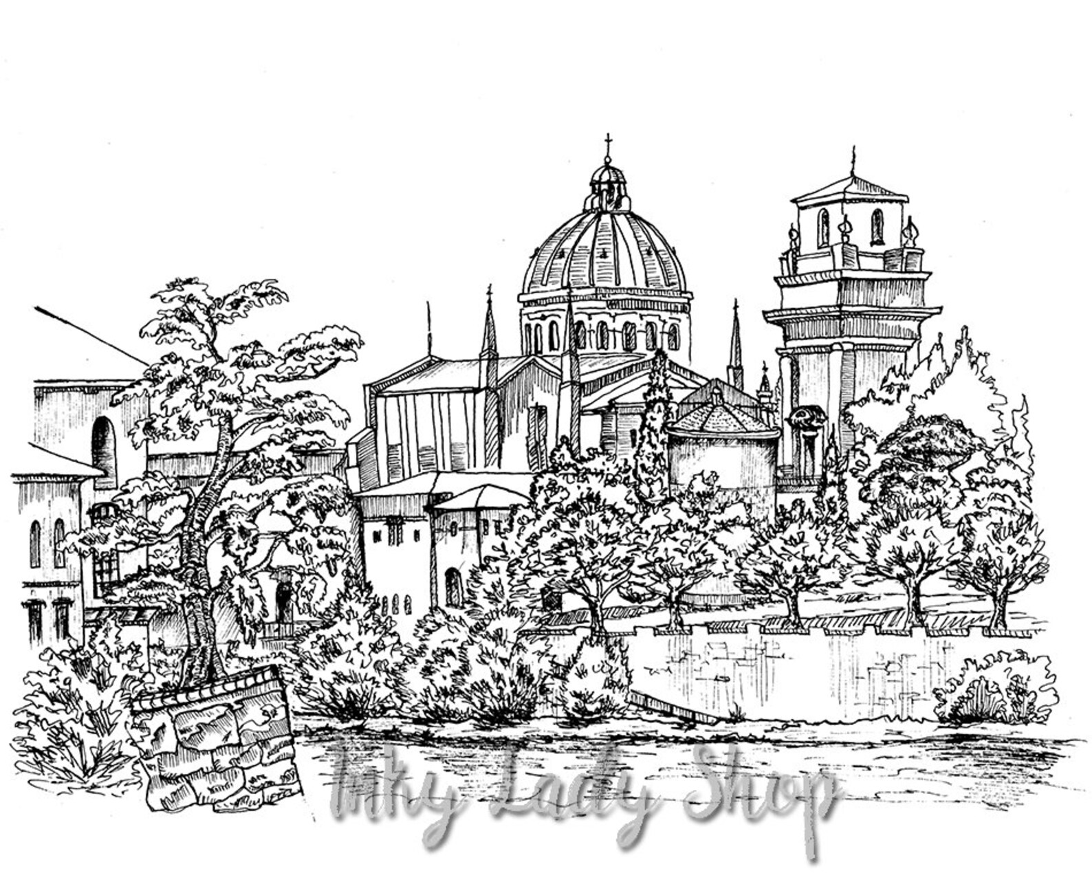 Wall Art Italy Print. Hand Drawn Sketch of Verona City in Pen - Etsy