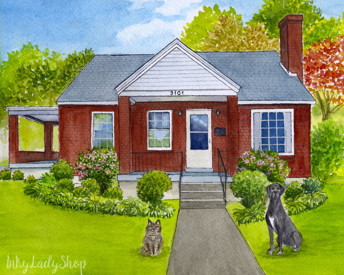 House Portrait Digital House Print home painting from photo | Etsy