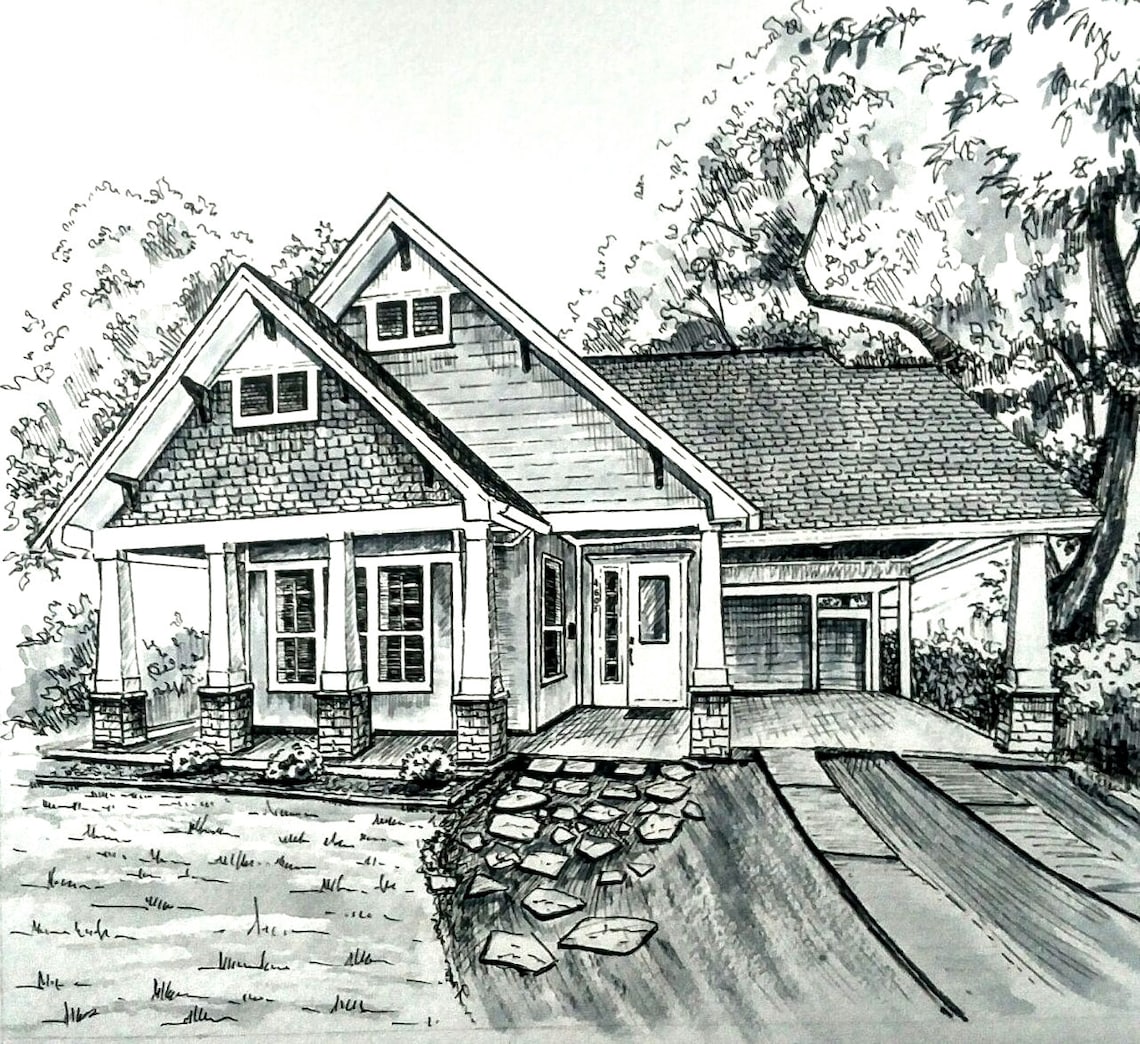 Custom house sketch Ink home drawing Portrait of my home | Etsy