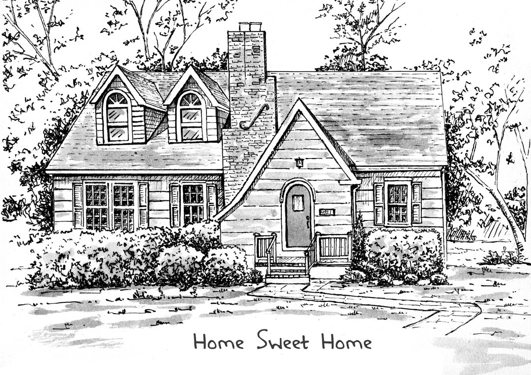 Custom House Portrait Drawing - Hand-drawn Pen and Ink House Sketch - Etsy