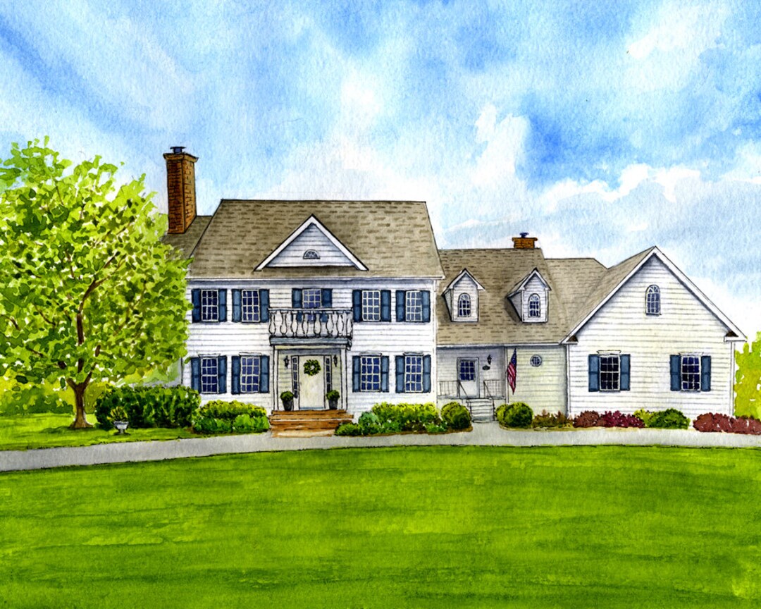 House Portrait Digital House Print Home Painting From Photo - Etsy