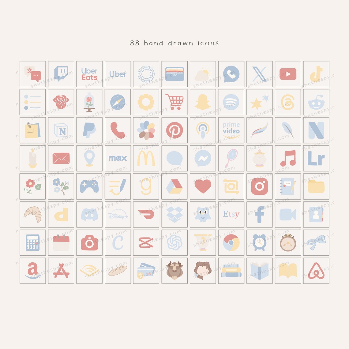 Belle Aesthetic Icon Theme, Beauty Hand Drawn App Icons, Princess Home ...