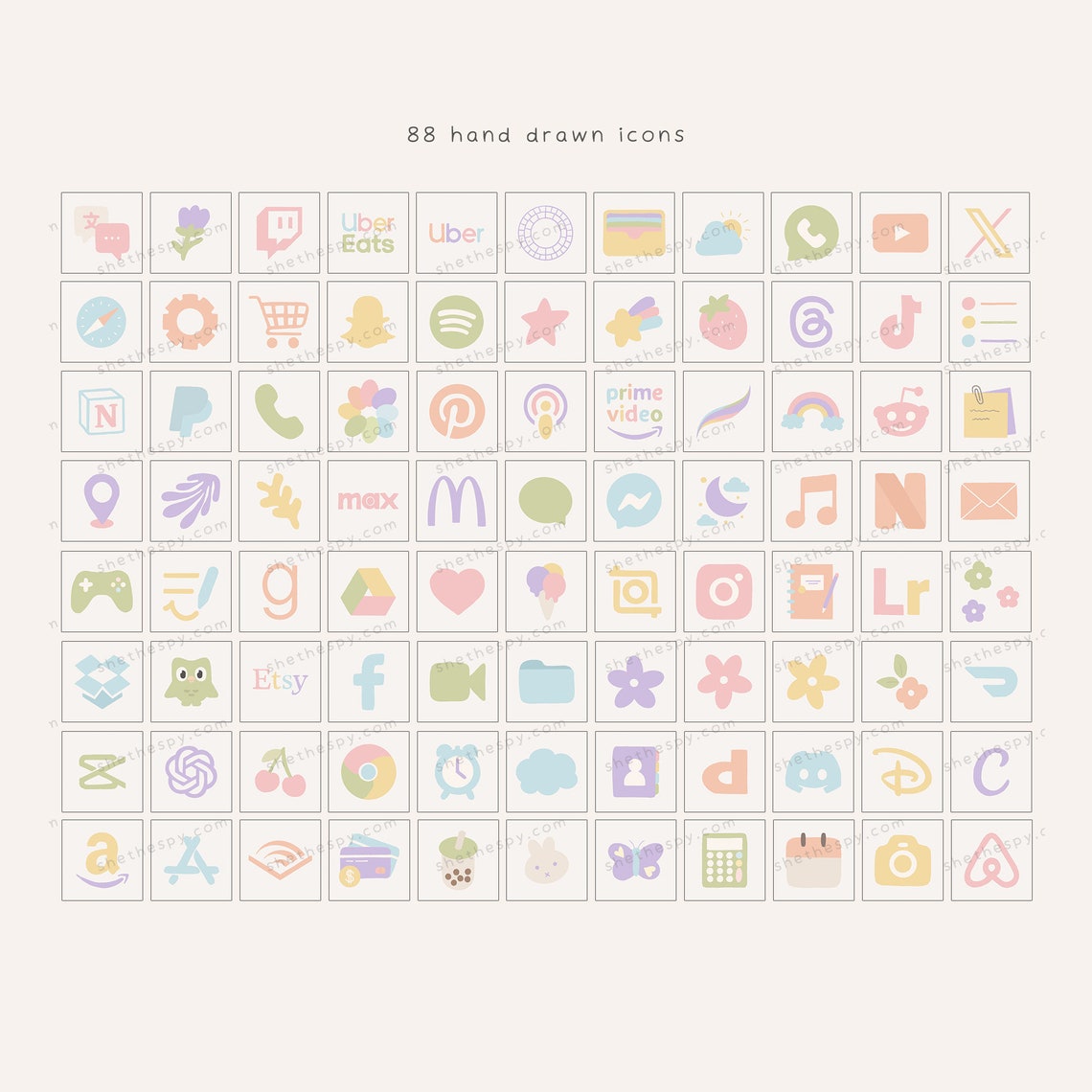 Pastel Icon Theme, Hand Drawn App Icons, Rainbow Home Screen Set ...