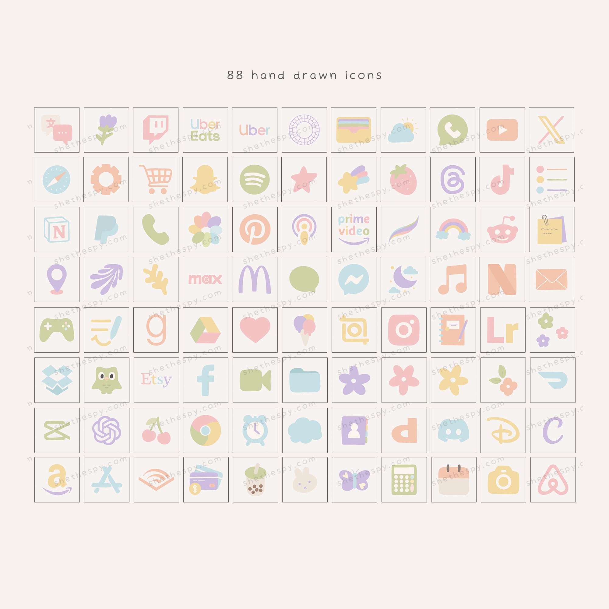 Pastel Icon Theme, Hand Drawn App Icons, Rainbow Home Screen Set ...