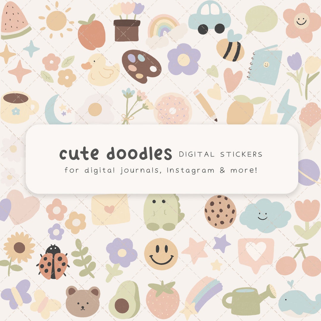 Cute Doodles Digital Stickers, Kawaii Goodnotes Stickers, Digital ...