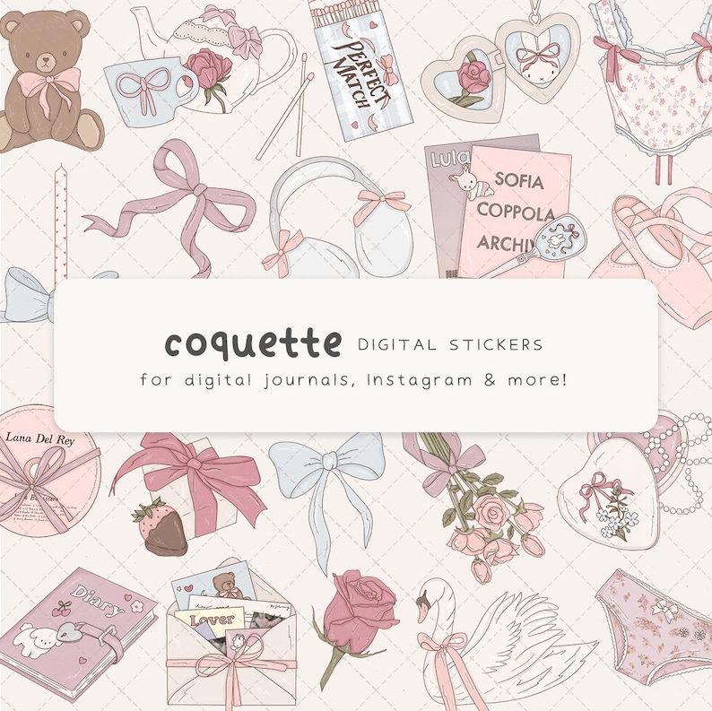 Coquette Digital Stickers, Pink Goodnotes Stickers, Valentine's Day ...