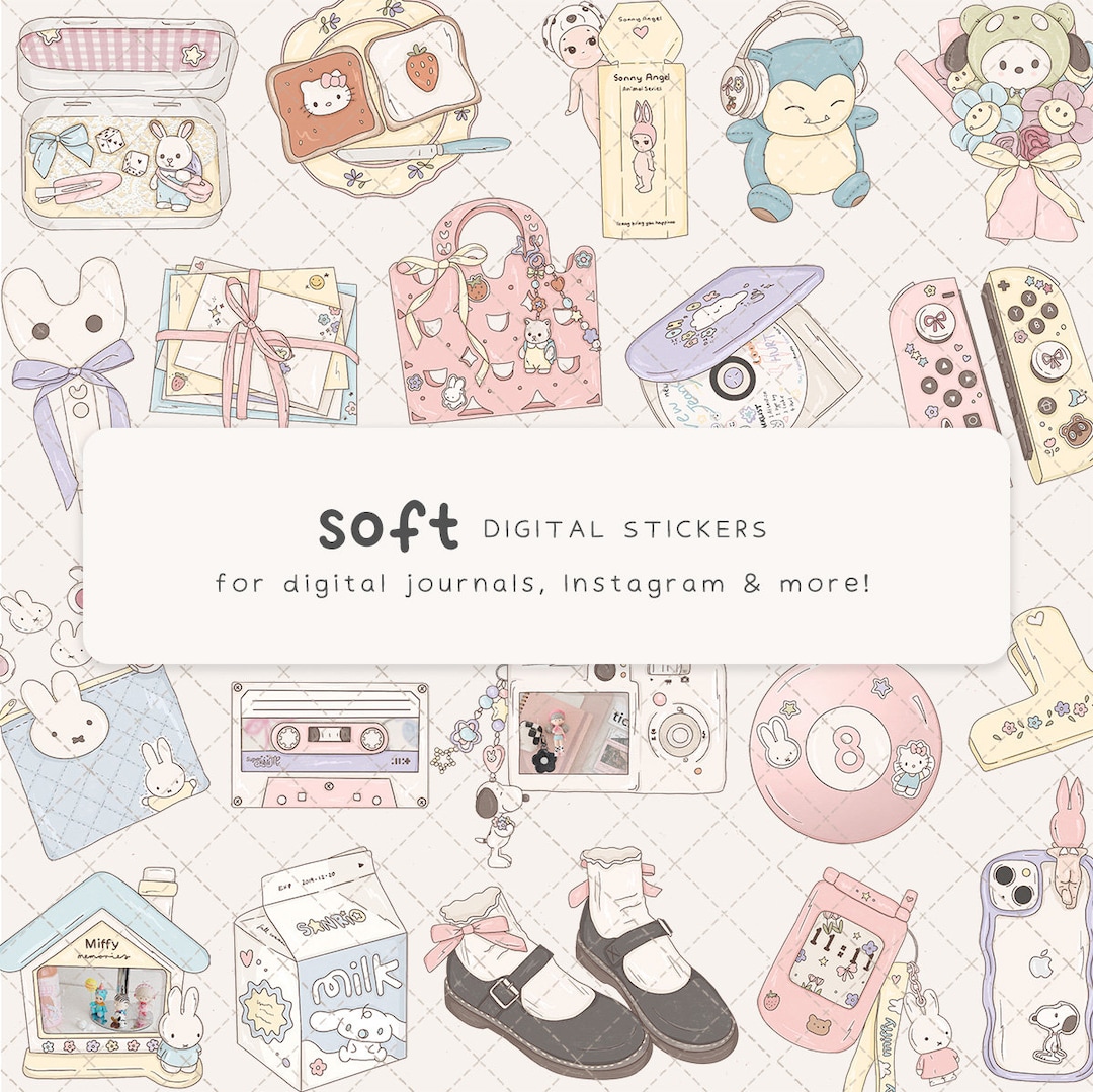 Soft Digital Stickers, Cute Goodnotes Stickers, Cartoon Digital Planner ...