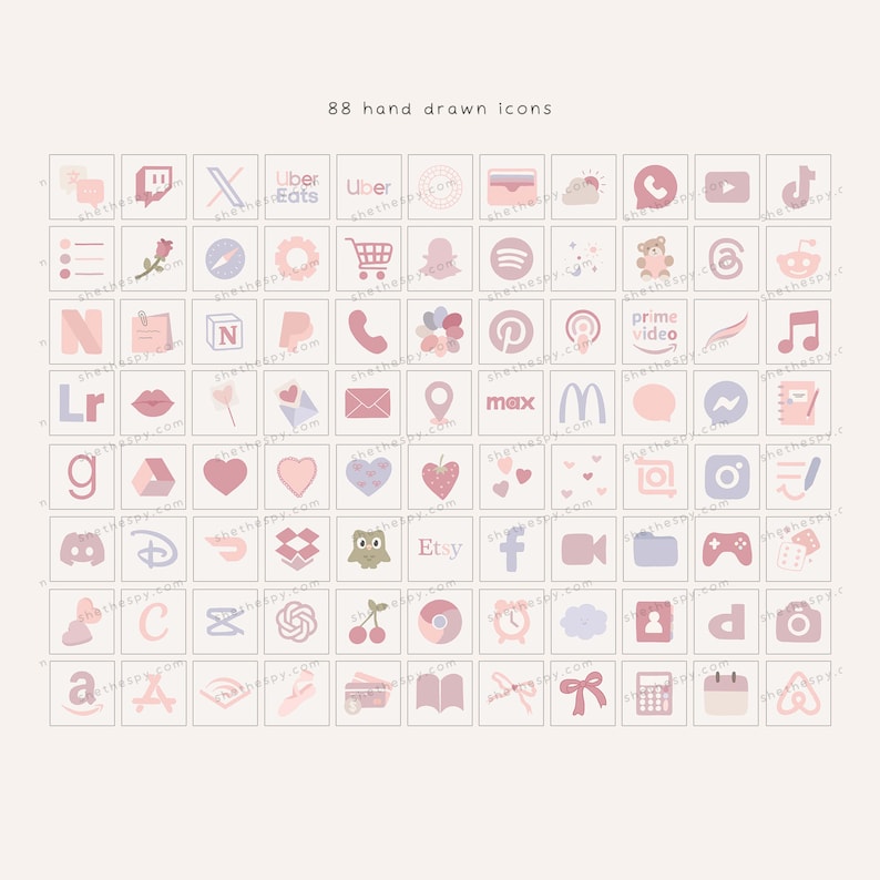 Coquette Aesthetic Icon Theme, Hand Drawn App Icons, Pink Home Screen ...