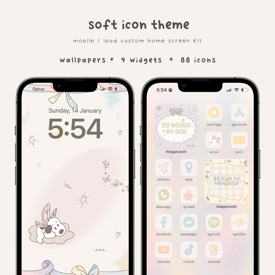 Soft Icon Theme, Hand Drawn App Icons, Cute Home Screen Set, Pastel App ...