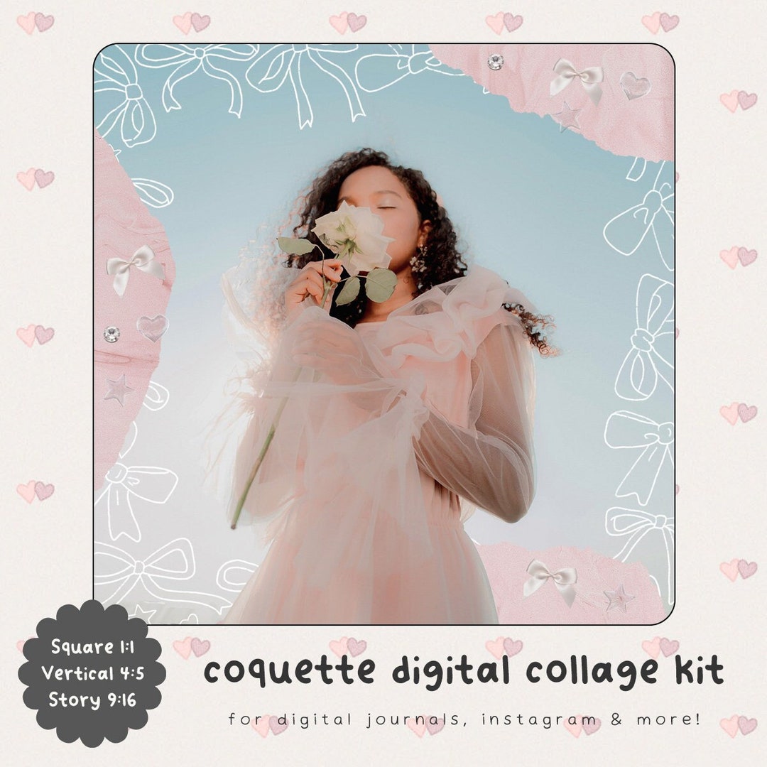 Coquette Digital Collage Kit, Photo Editing Stickers, Aesthetic Overlay ...