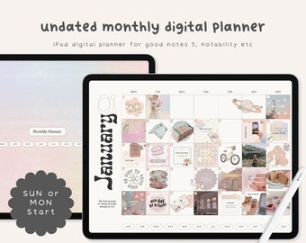 Cute Undated Monthly Calendar Digital Planner | Digital Planner ...