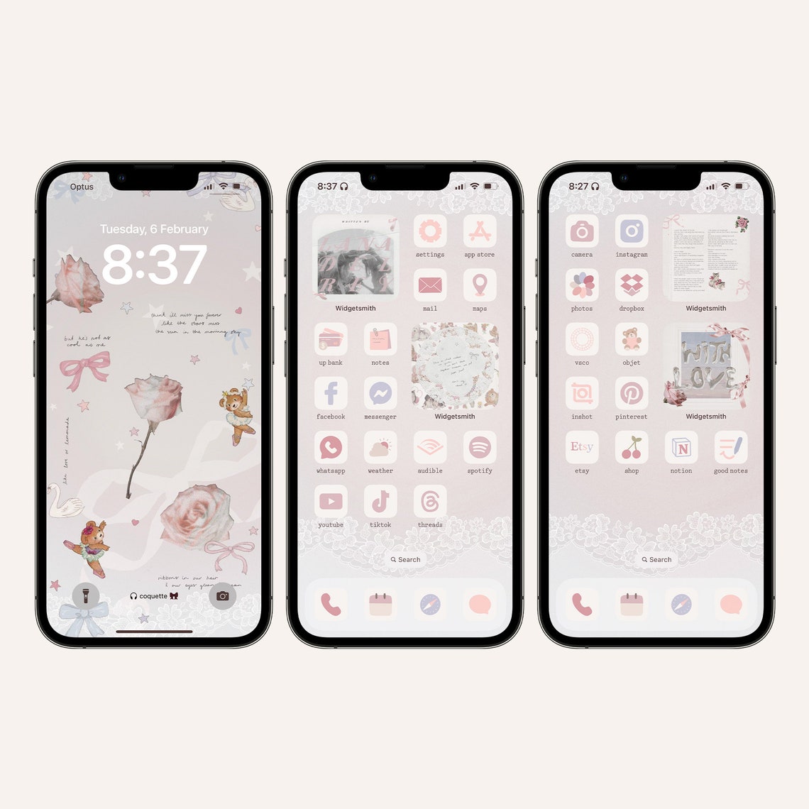 Coquette App Icon Theme: Pink Home Screen Set With Widgets & Wallpapers ...