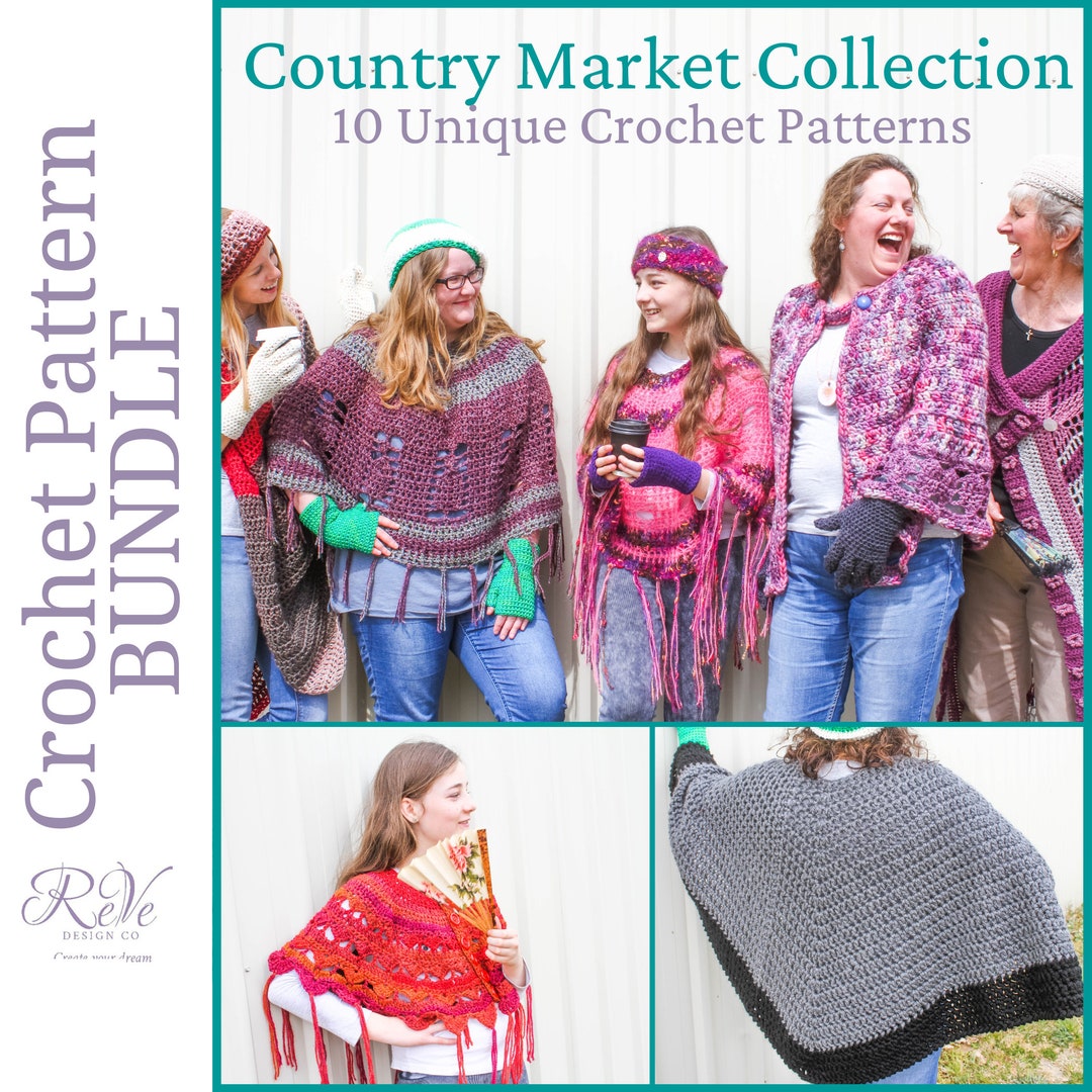 Discount Pattern Set, 10 Crochet Patterns, Womens Accessories, Poncho ...