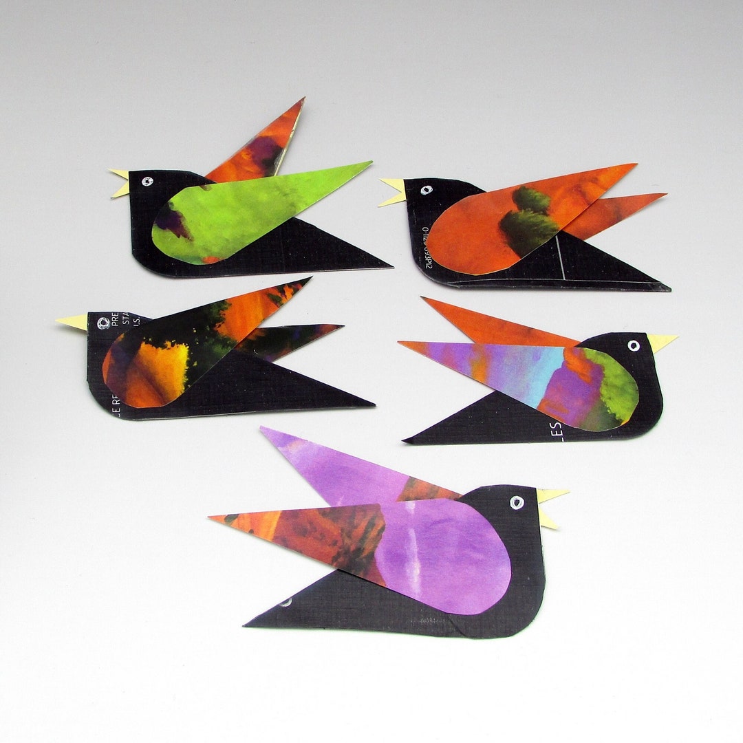 Paper Collage Birds Set of 5 Junk Journal Ephemera, Whimsical Scrapbook ...