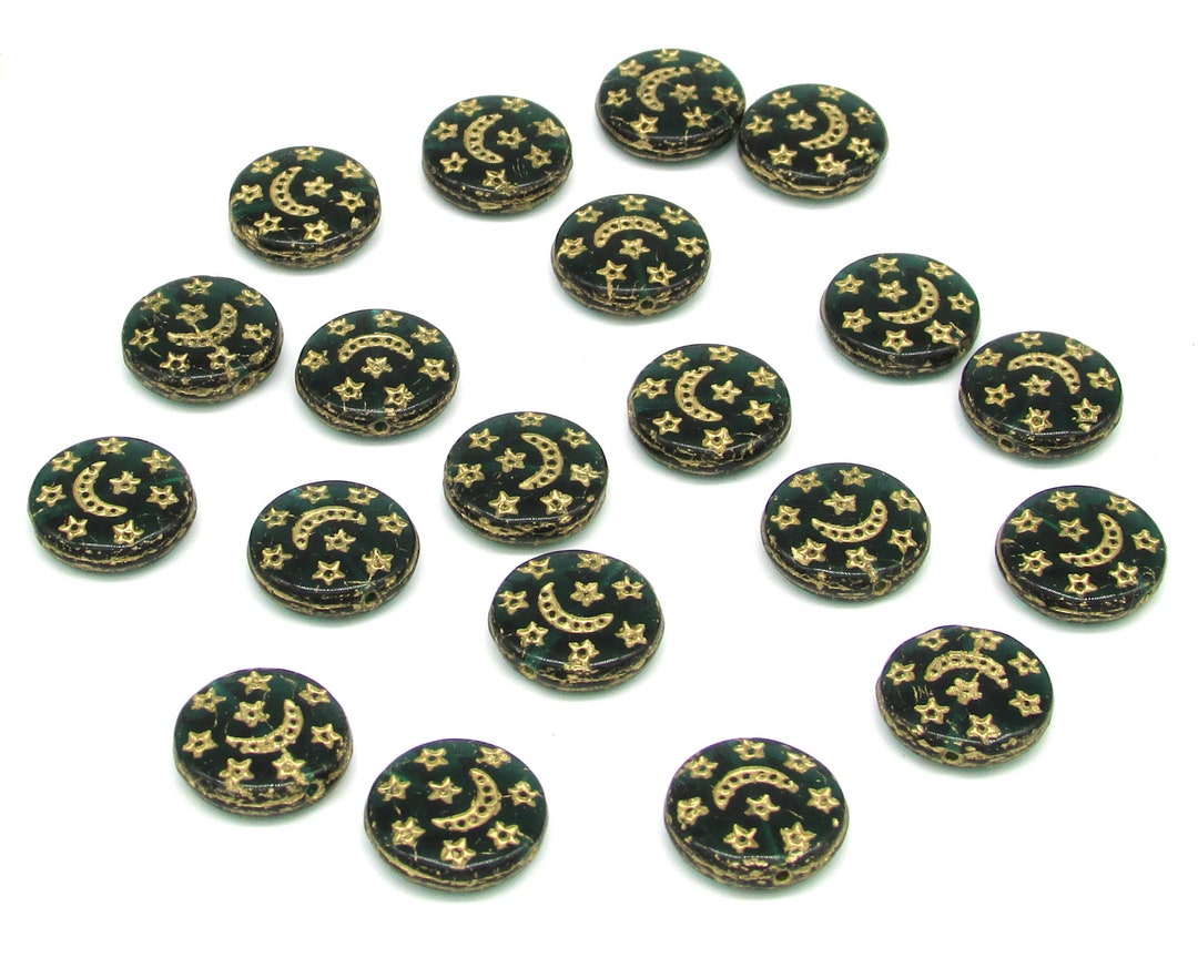 Moon and Star 13.5mm Emerald Green Flat Round Czech Glass Coin Beads - Etsy