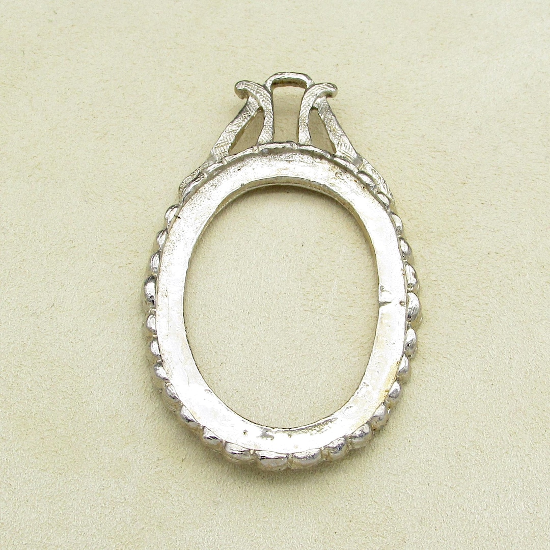 Hollow Oval Pendant Setting, 40mm X 30mm Silver Tone Cast Bezel - Etsy