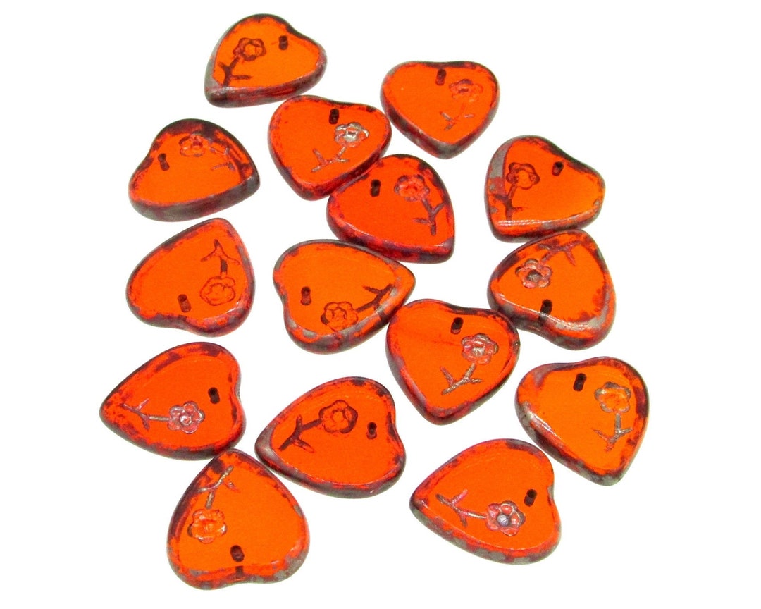17x16mm Flat Hearts, Front-drilled Window Beads With Etched Flower, Red ...