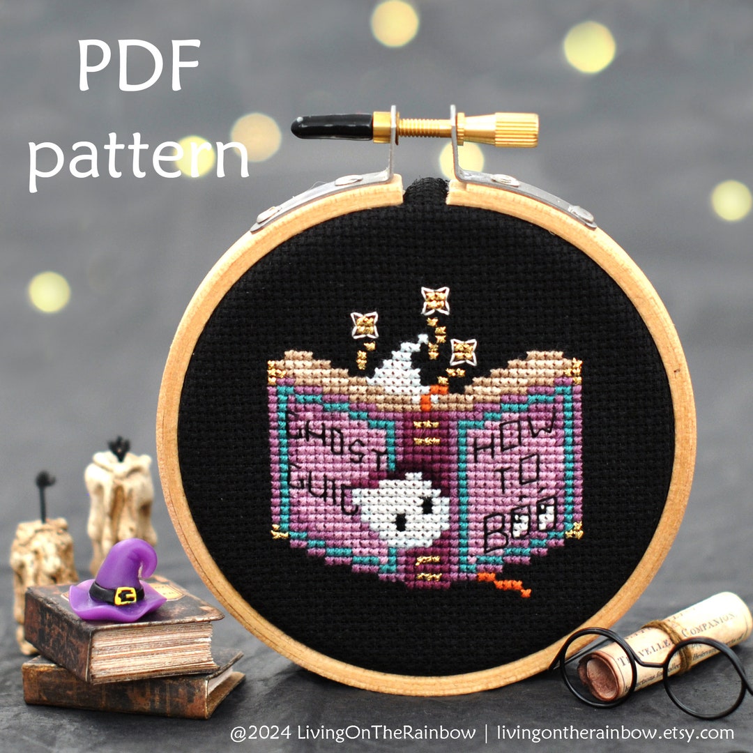 Book Worm Cross Stitch. Library Ghost Cross Stitch. Ghost Cross Stitch ...