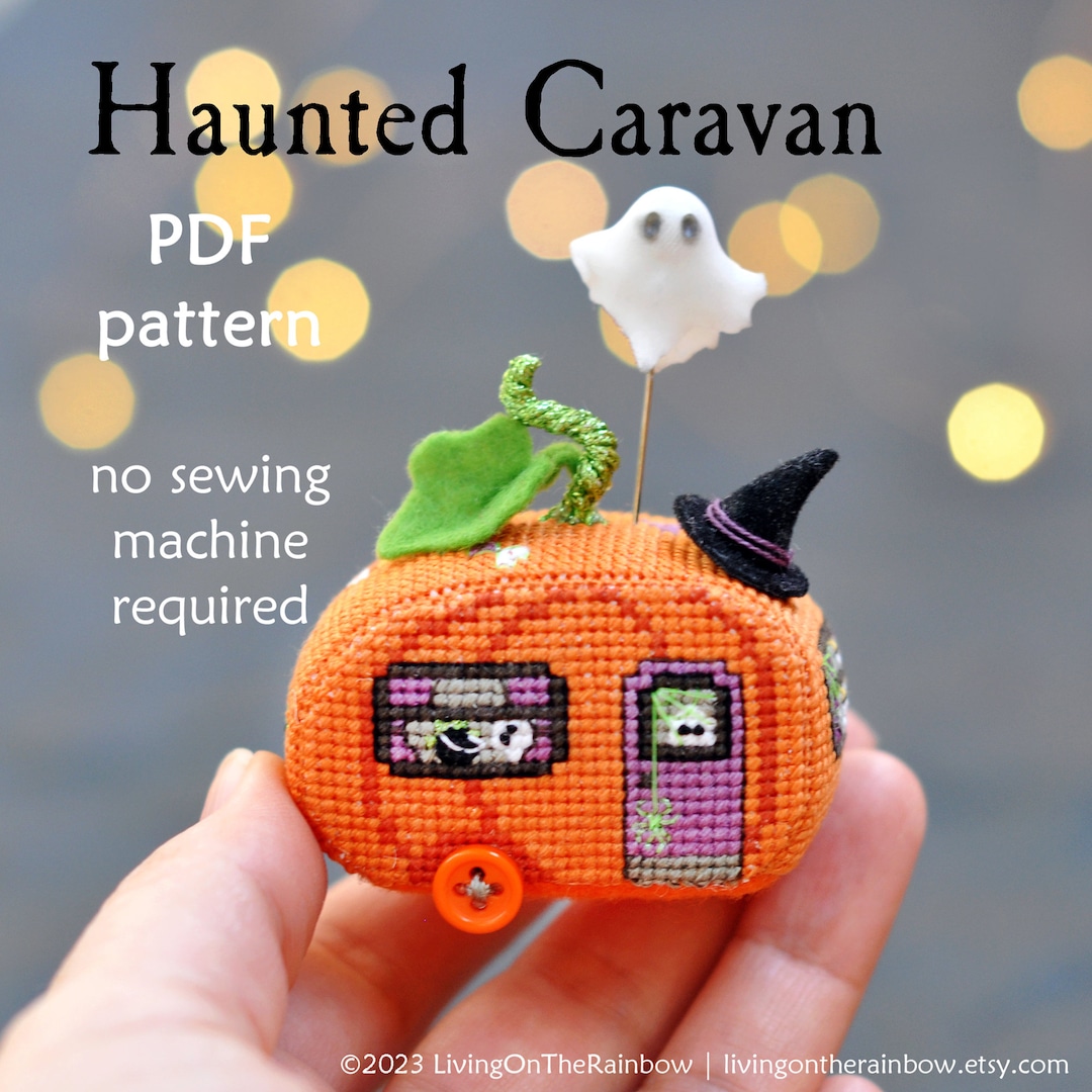 Haunted Caravan Cross Stitch Pattern: Halloween Pumpkin Camper ...