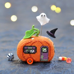 Haunted Caravan Cross Stitch Pattern: Halloween Pumpkin Camper ...