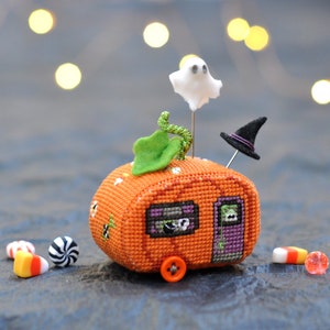 Haunted Caravan Cross Stitch Pattern: Halloween Pumpkin Camper ...
