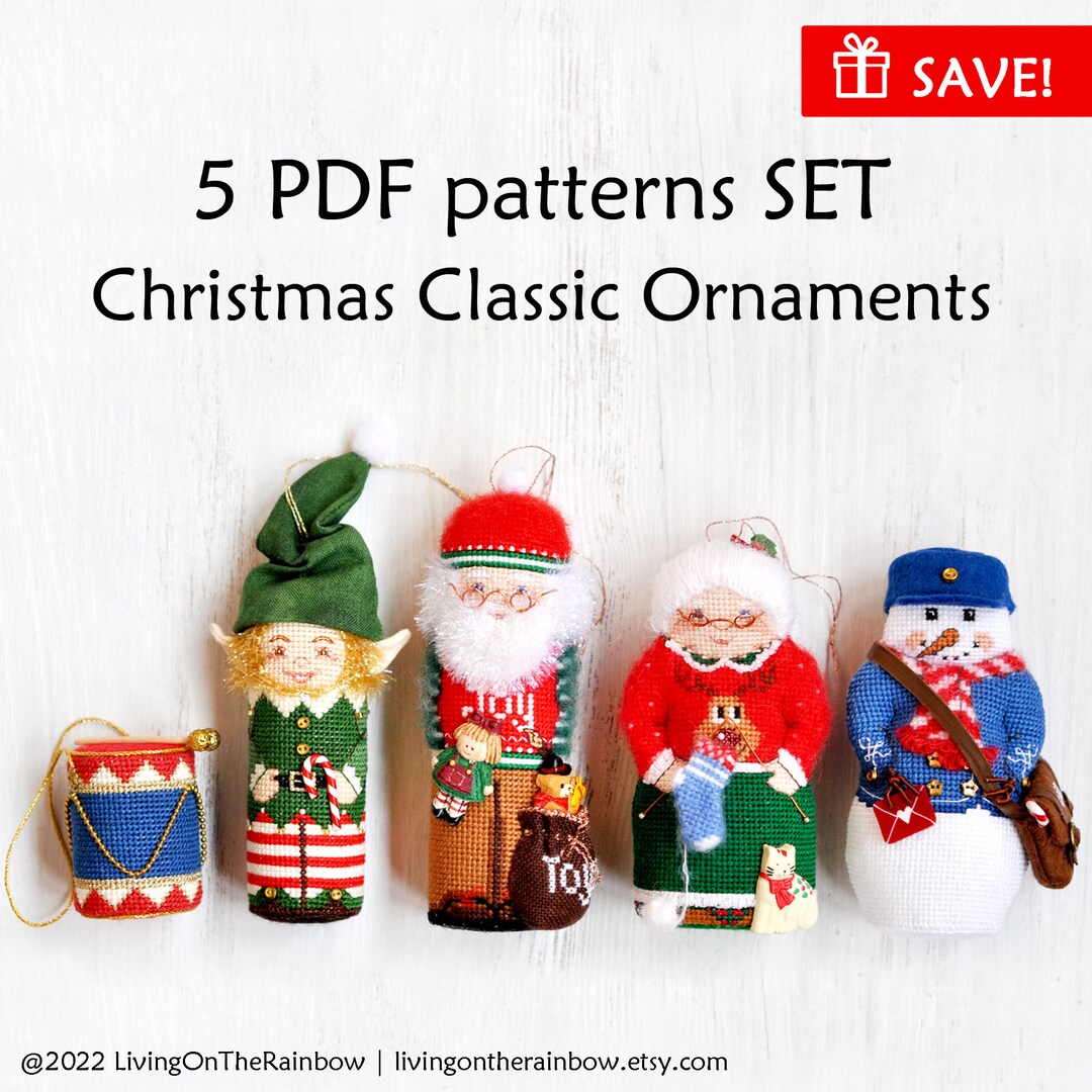 Christmas Ornament Cross Stitch Patterns: Santa, Elf, Snowman, Mrs ...
