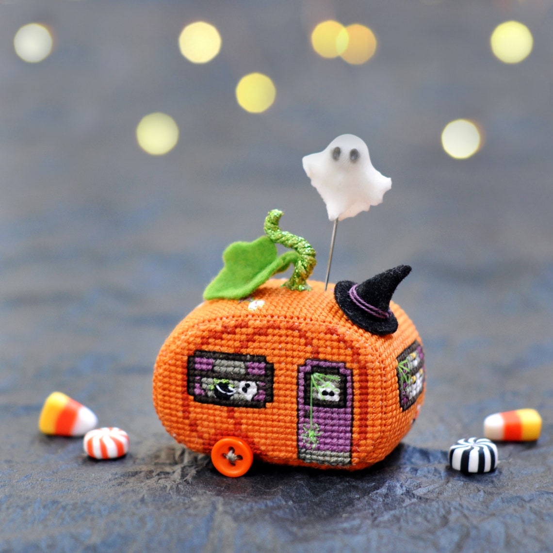 Haunted Caravan Cross Stitch Pattern: Halloween Pumpkin Camper ...