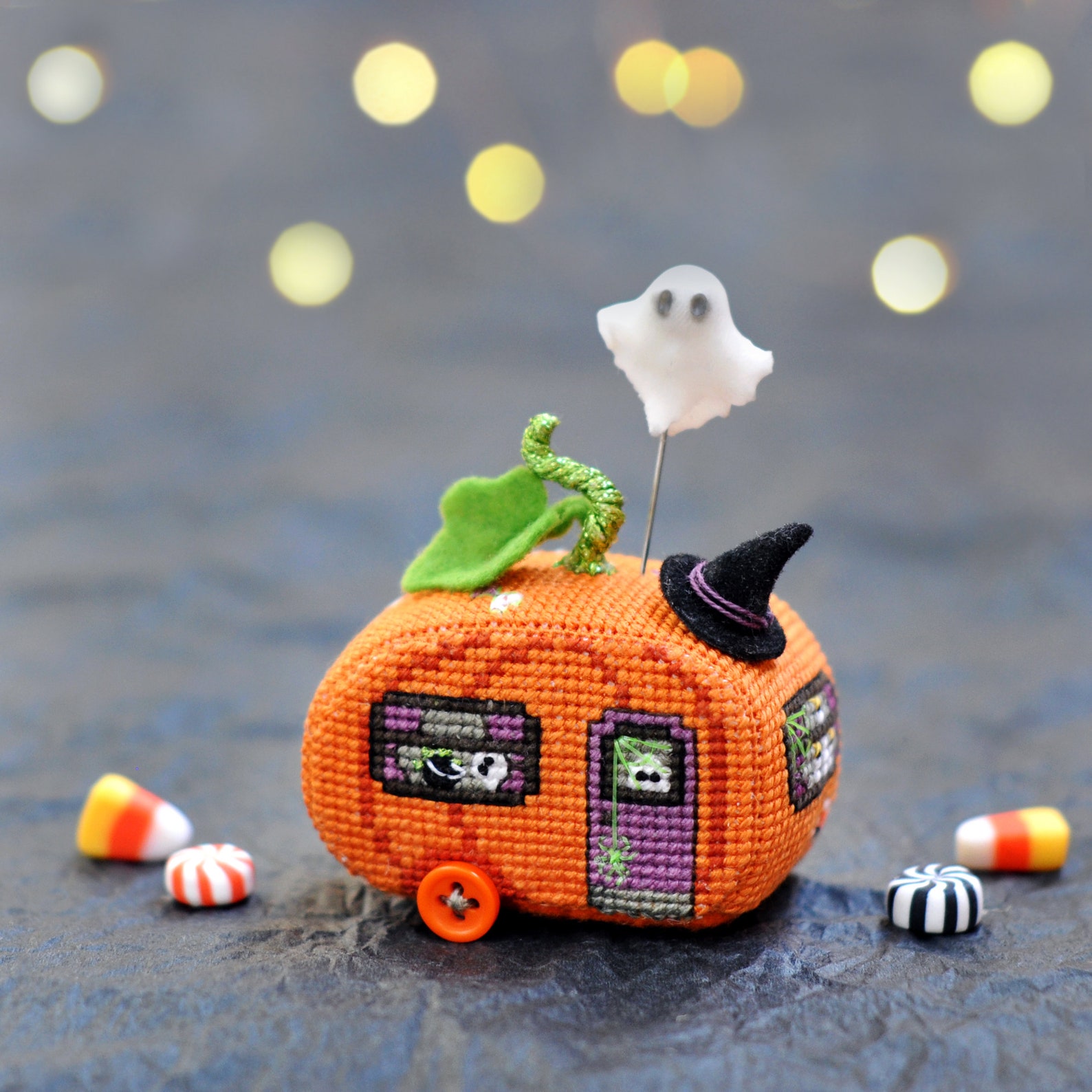 Haunted Caravan Cross Stitch Pattern: Halloween Pumpkin Camper ...