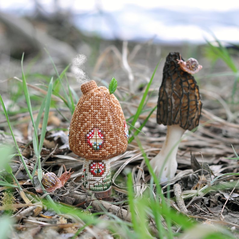 Morel Fairy House Cross Stitch Pattern: 3D Mushroom DIY (PDF Pattern ...