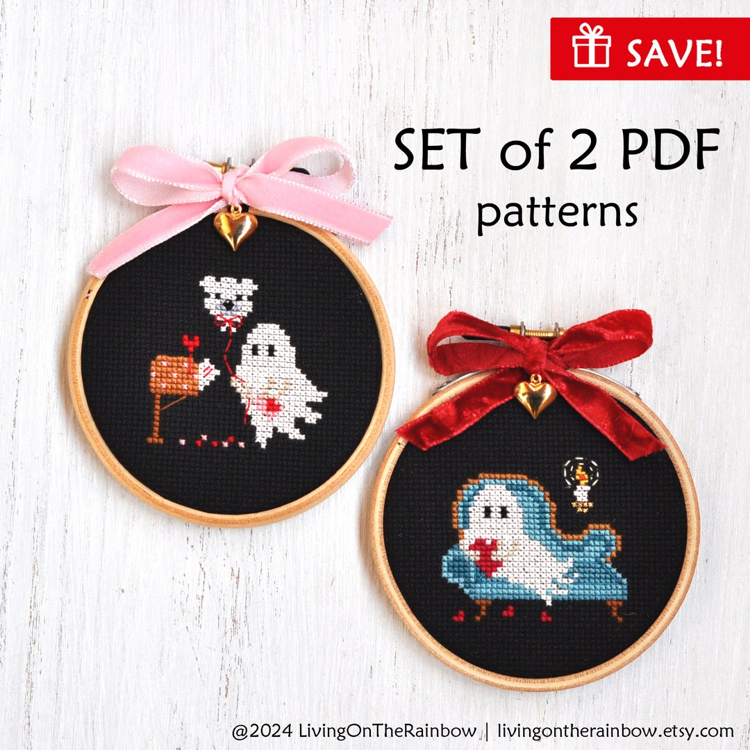 Valentine's Day Cross Stitch. Valentine Ghosts Cross Stitch. Love ...