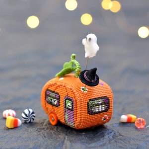 Haunted Caravan Cross Stitch Pattern: Halloween Pumpkin Camper ...